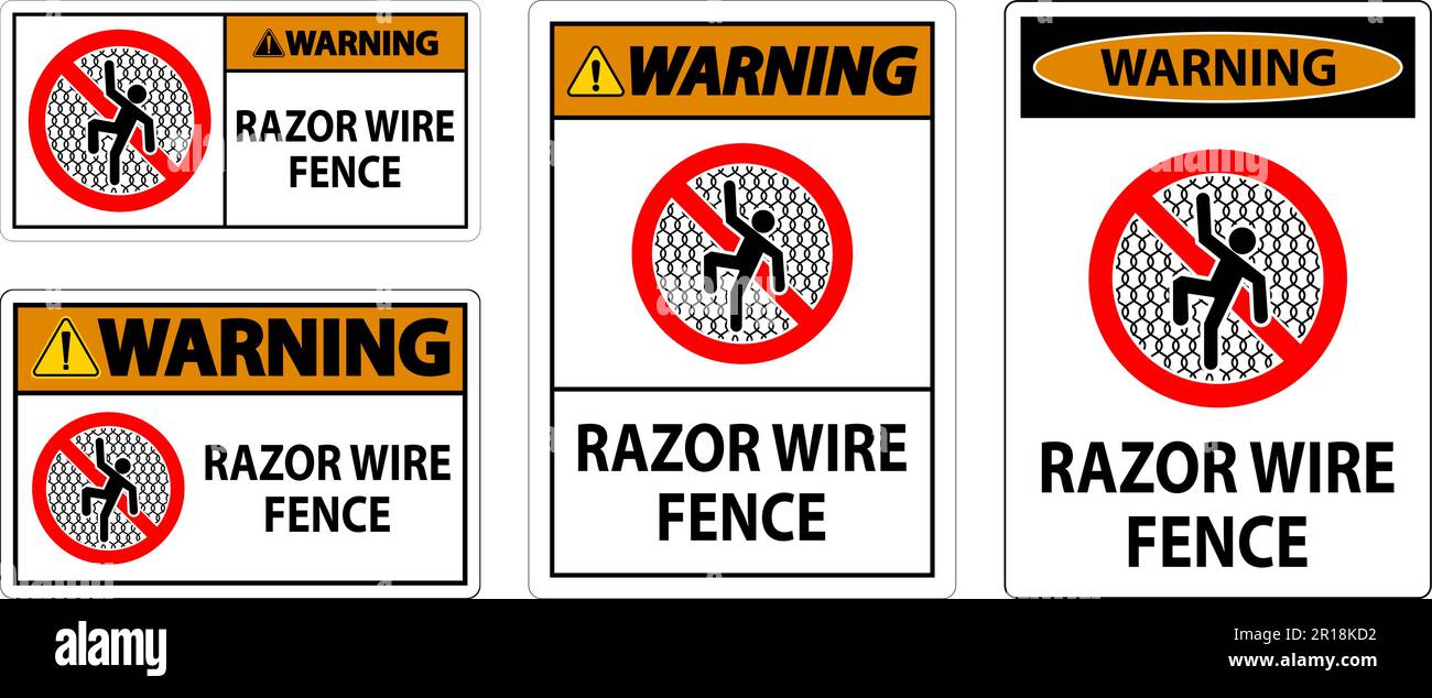 Warning Sign Razor Wire Fence On White Background Stock Vector Image ...