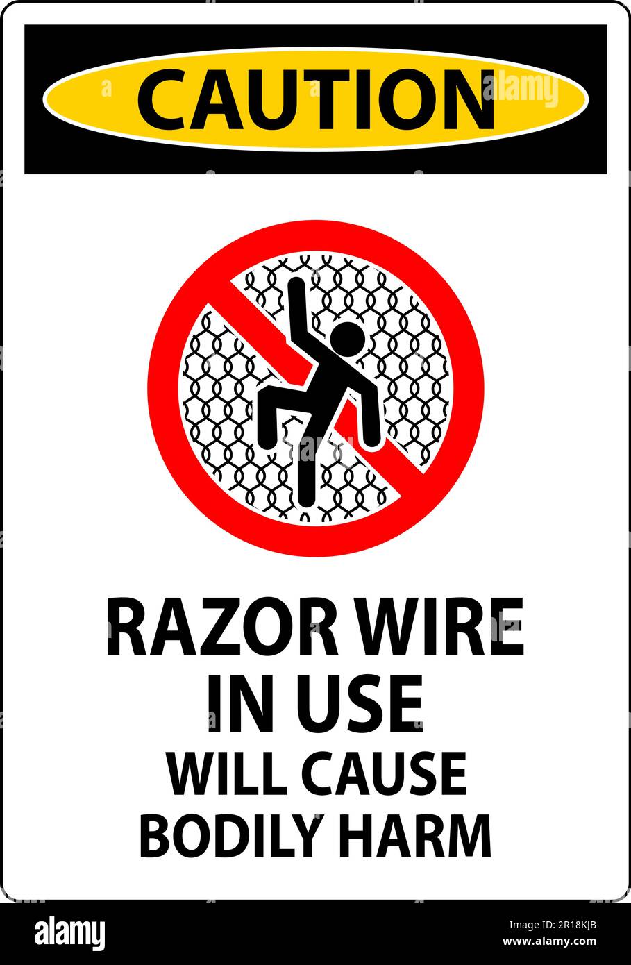 Caution Sign Razor Wire In Use Will Cause Bodily Harm Stock Vector ...