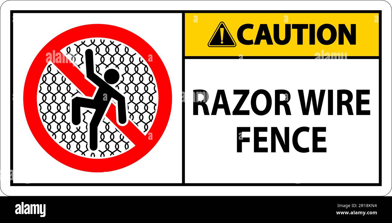Caution Sign Razor Wire Fence On White Background Stock Vector Image ...