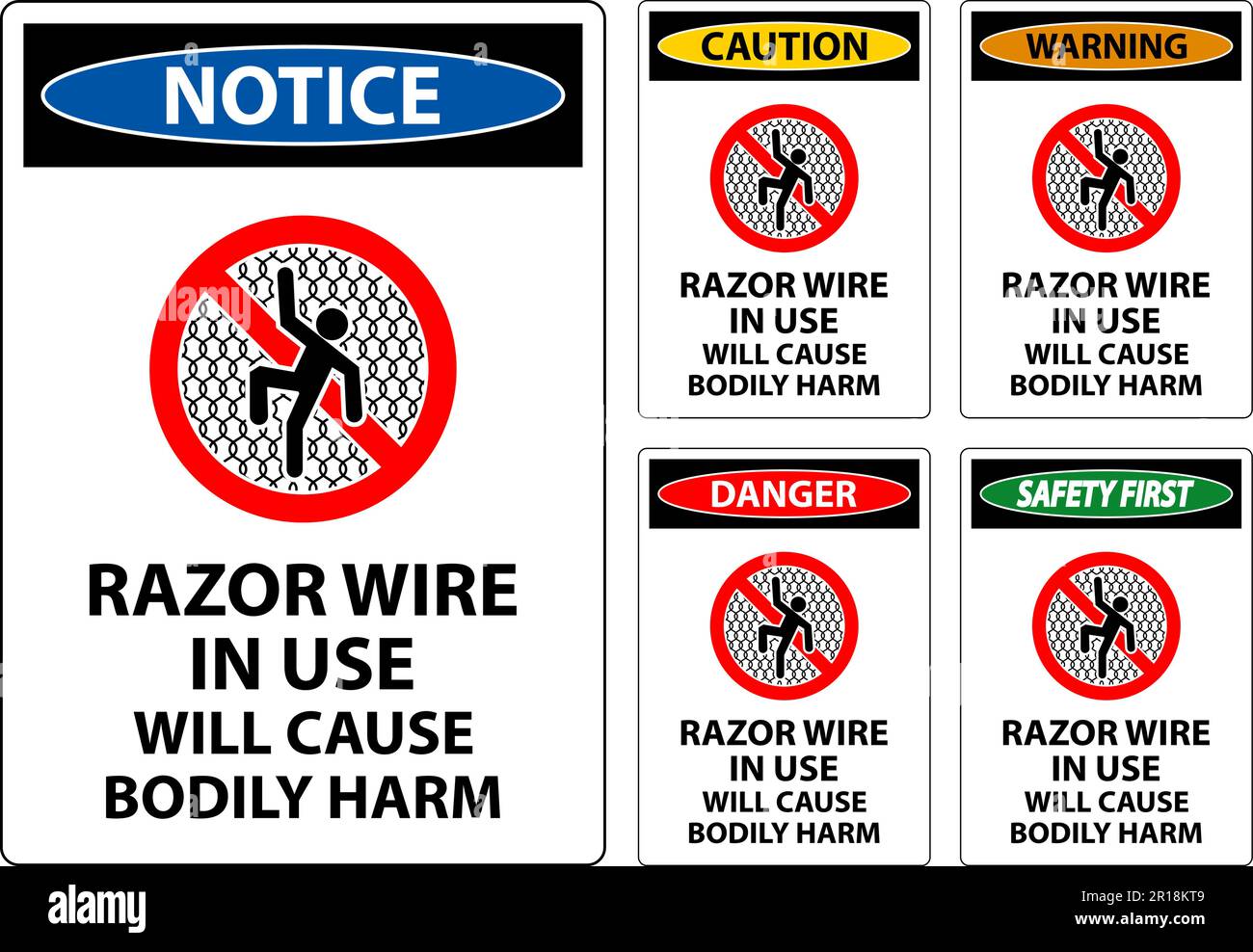 Danger Sign Razor Wire In Use Will Cause Bodily Harm Stock Vector Image ...