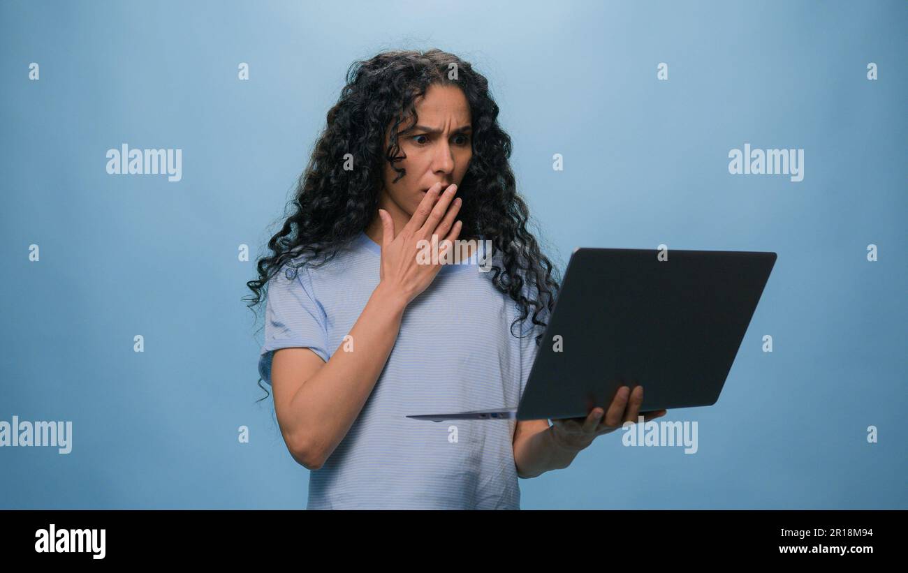 Shocked frustrated Indian student girl Latino upset woman businesswoman ...