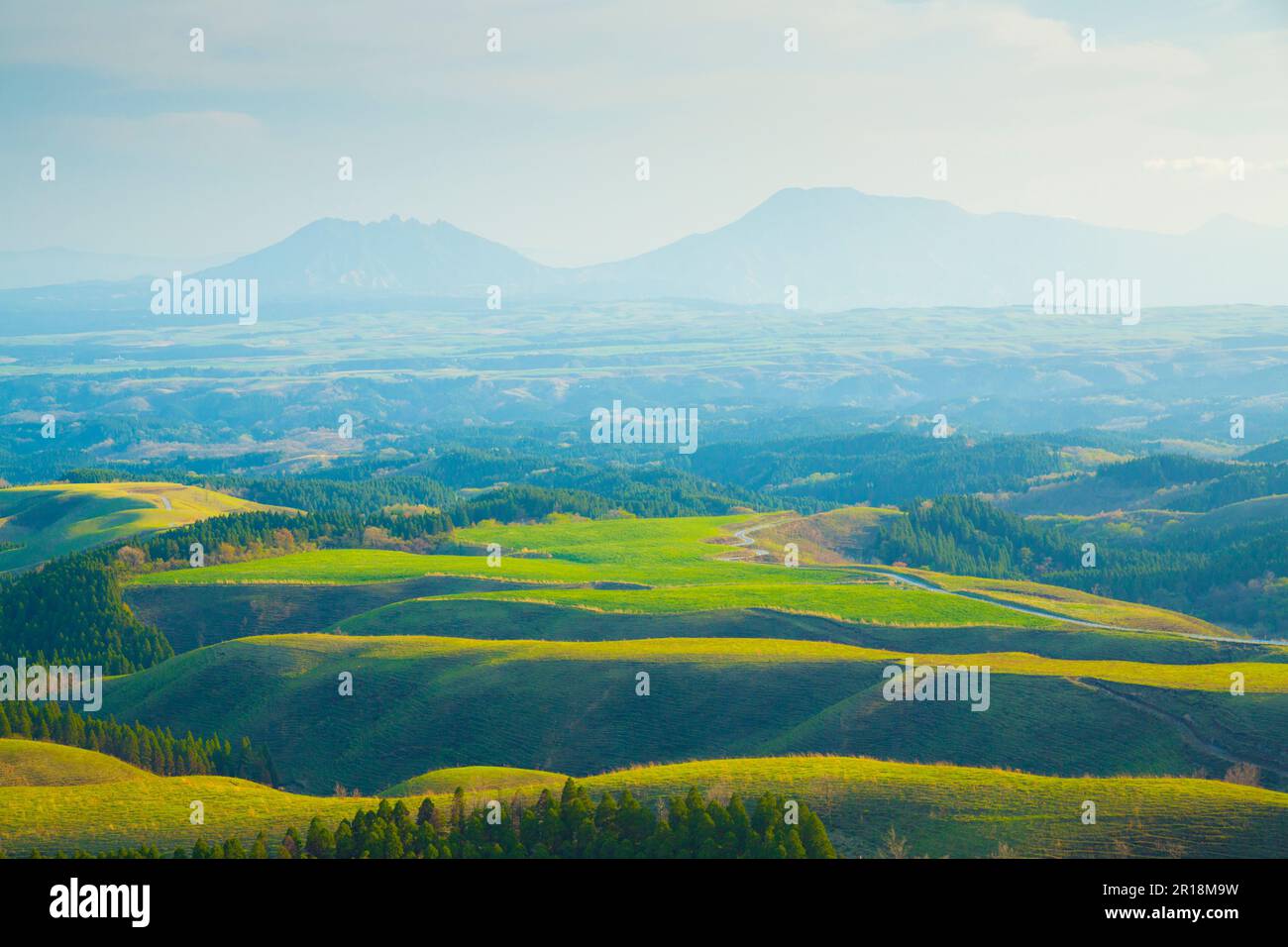 Skypark Azamidai observatory and Mount Asosan Stock Photo - Alamy