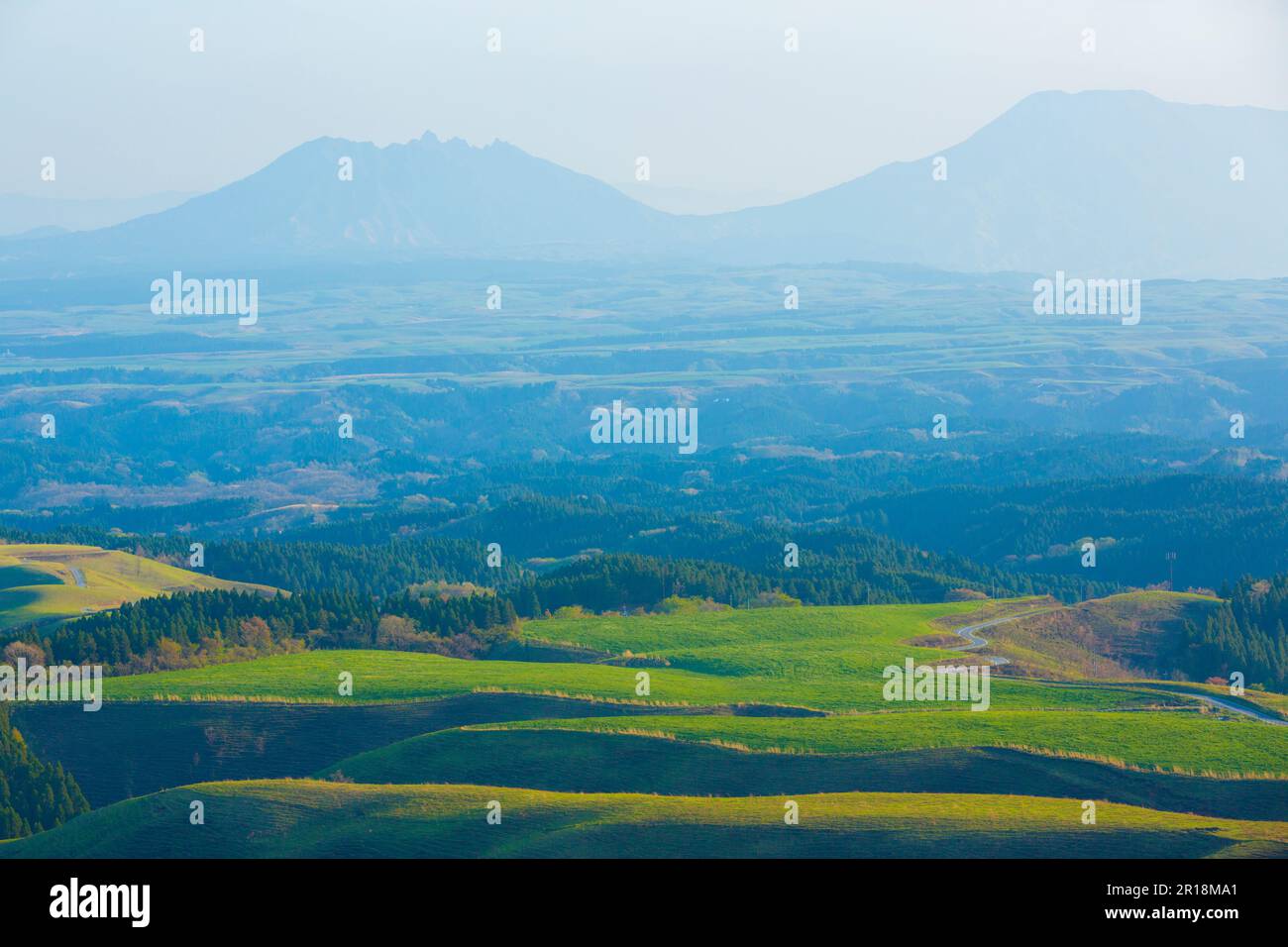 Skypark Azamidai observatory and Mount Asosan Stock Photo - Alamy