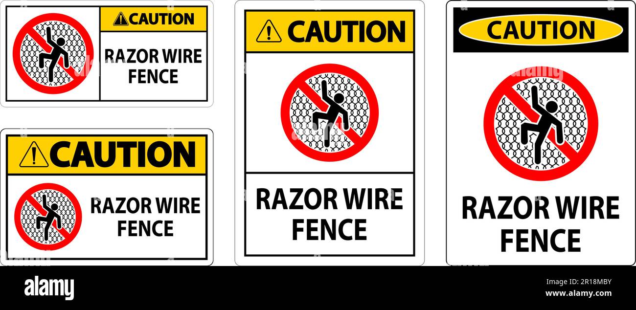 Caution Sign Razor Wire Fence On White Background Stock Vector Image ...