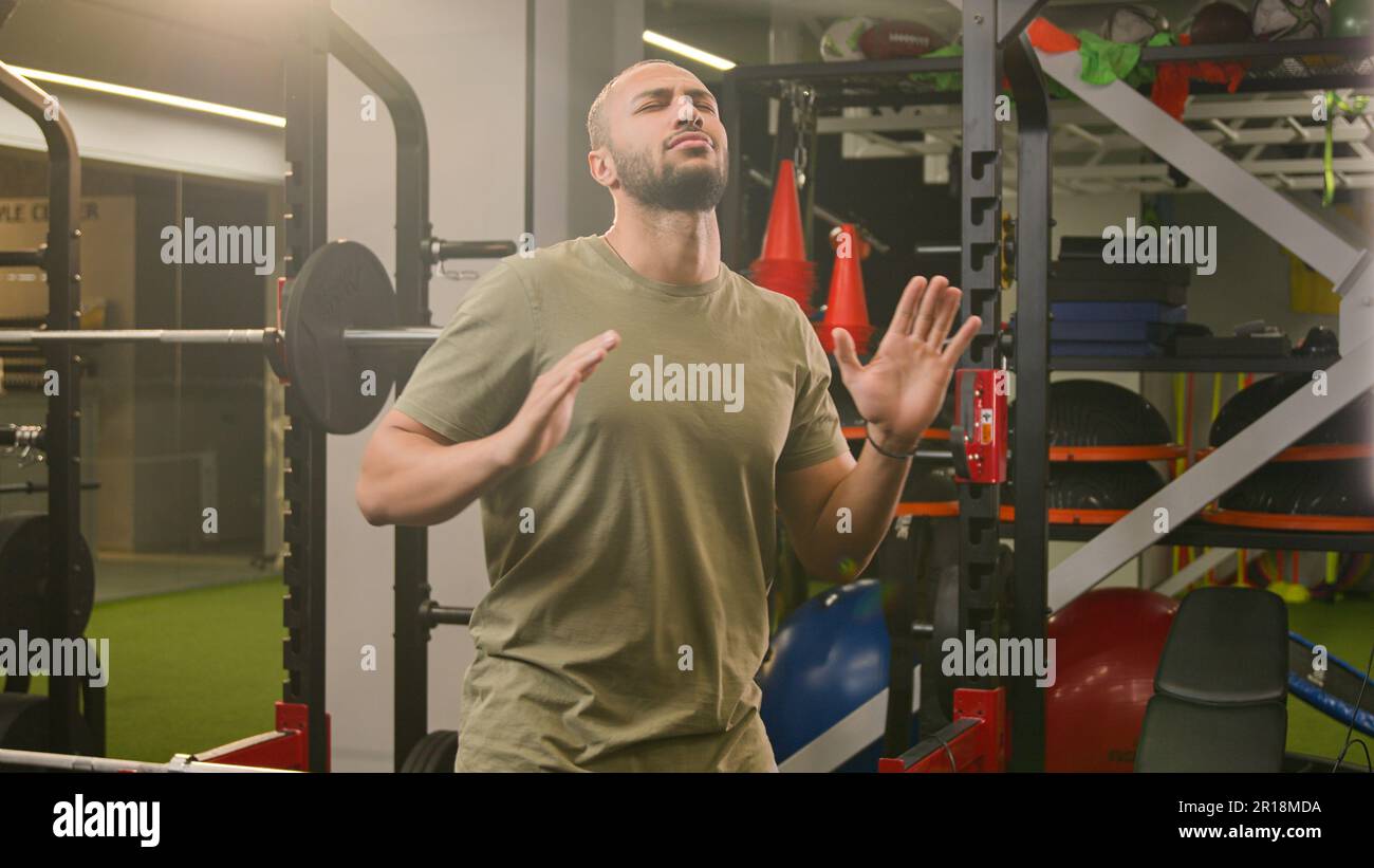 Happy African American man athletic muscular personal trainer sport ...