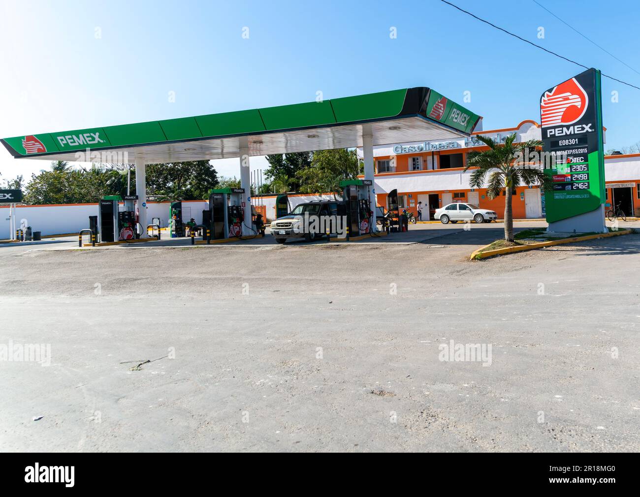 Pemex petrol gas station by roadside, Bacalar, Quintana Roo, Mexico ...