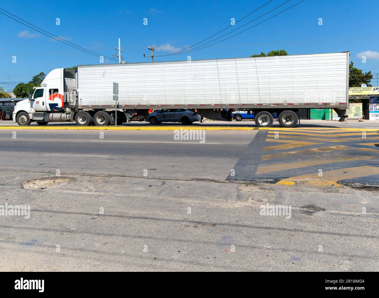 Vehicles road traffic on highway 307, Bacalar, Quintana Roo, Mexico ...