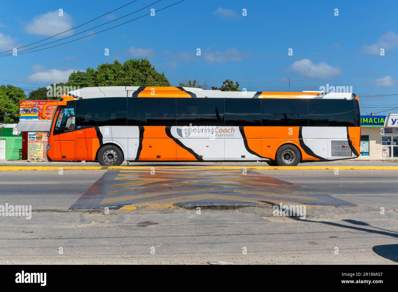 Vehicles road traffic on highway 307, Bacalar, Quintana Roo, Mexico ...