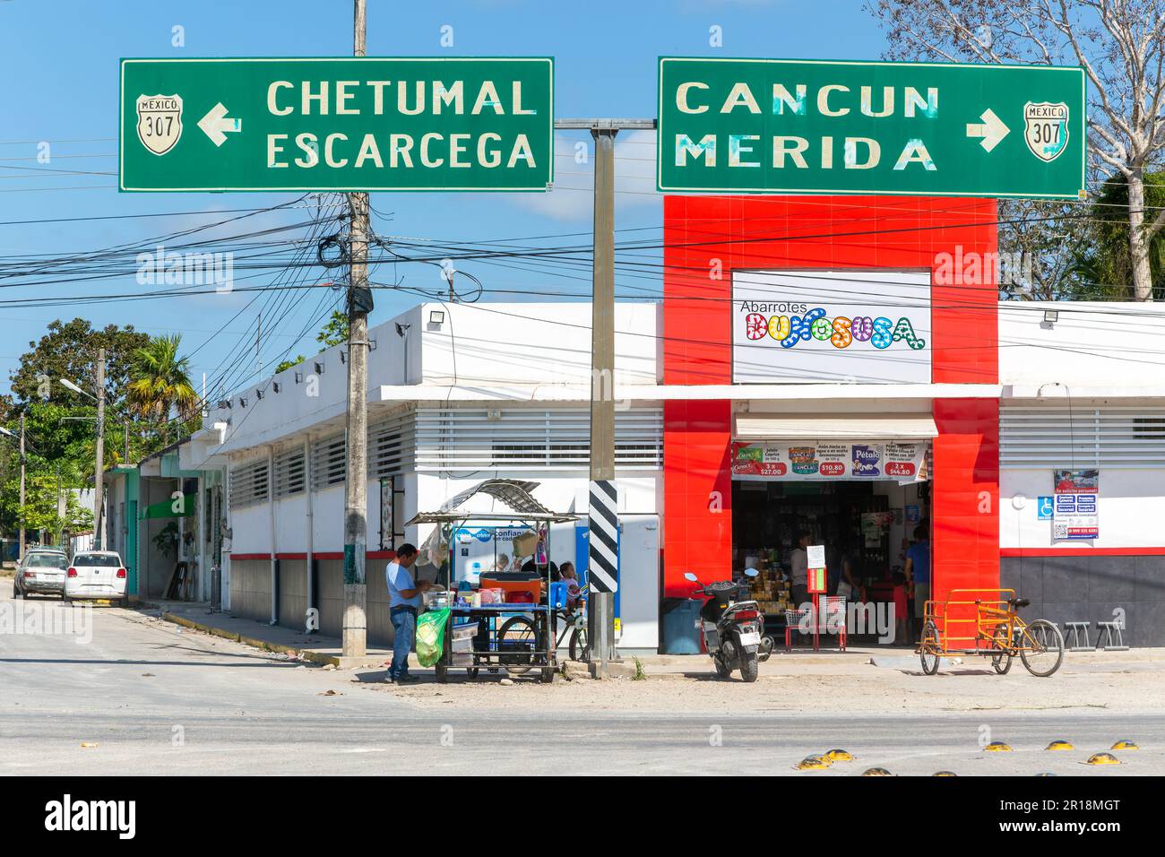 Vehicles road sign on highway 307, Bacalar, Quintana Roo, Mexico for ...