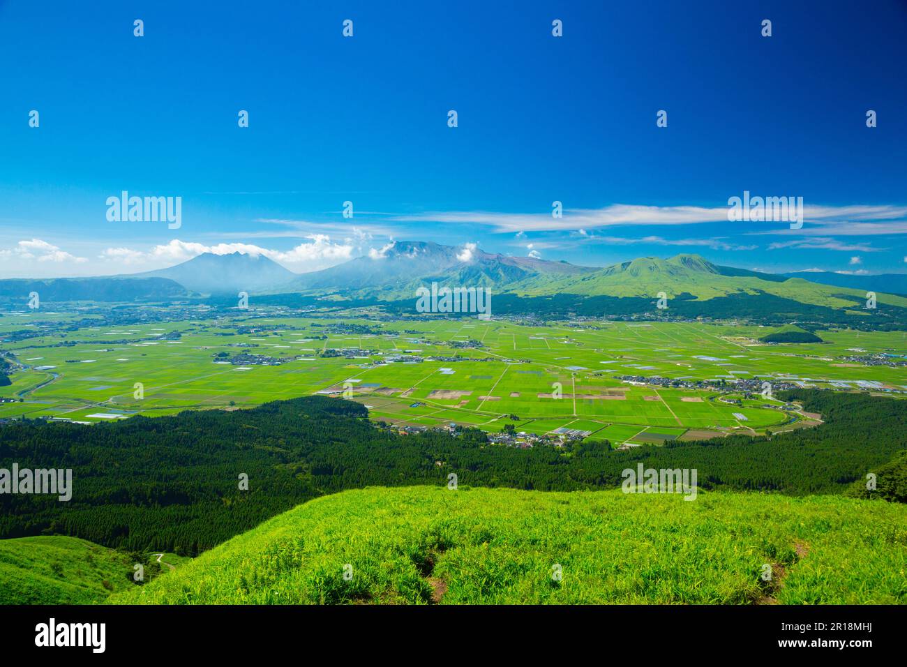 View of Mount Asosan from Aso daikanbo peak Stock Photo - Alamy
