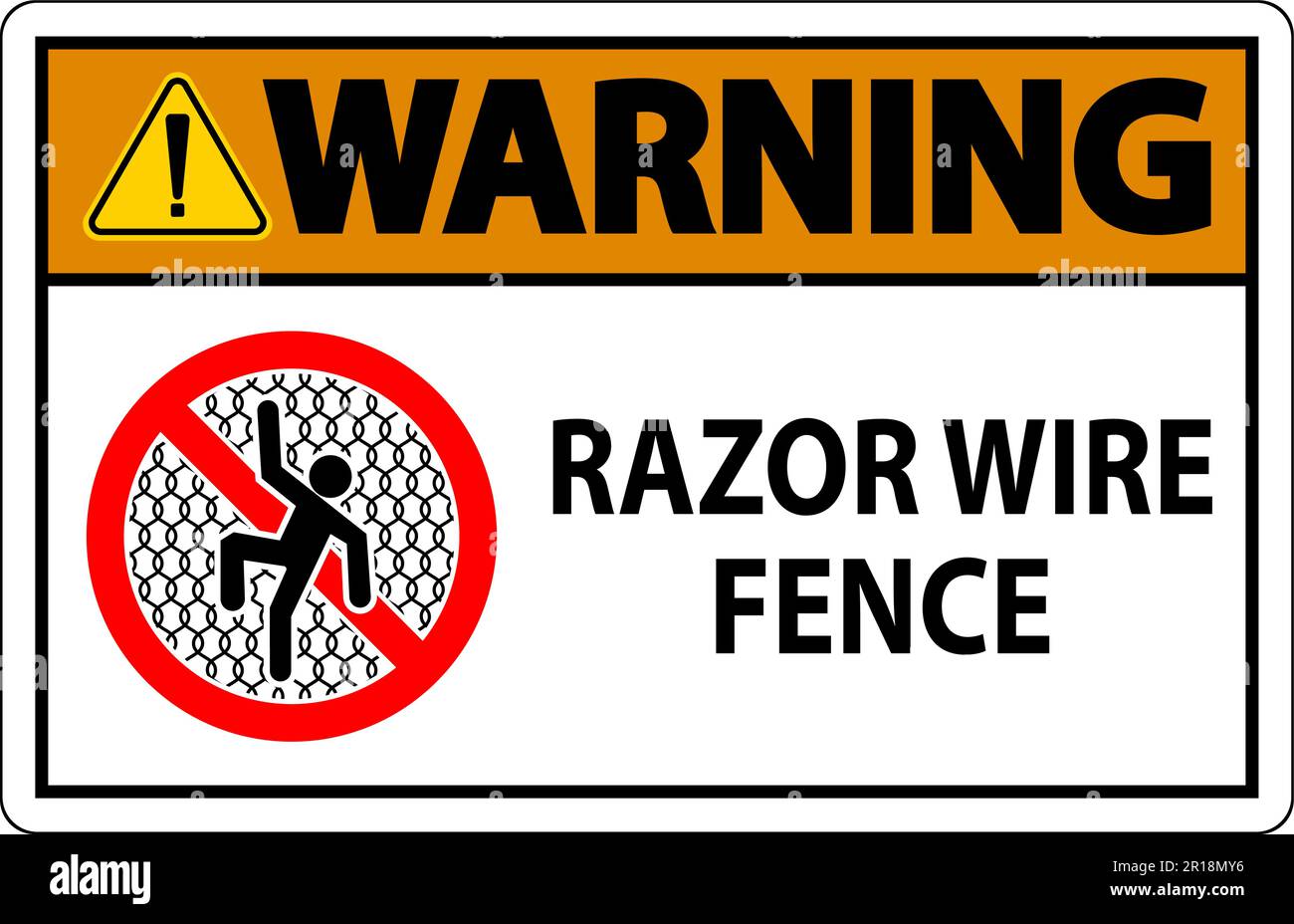 Warning Sign Razor Wire Fence On White Background Stock Vector Image ...