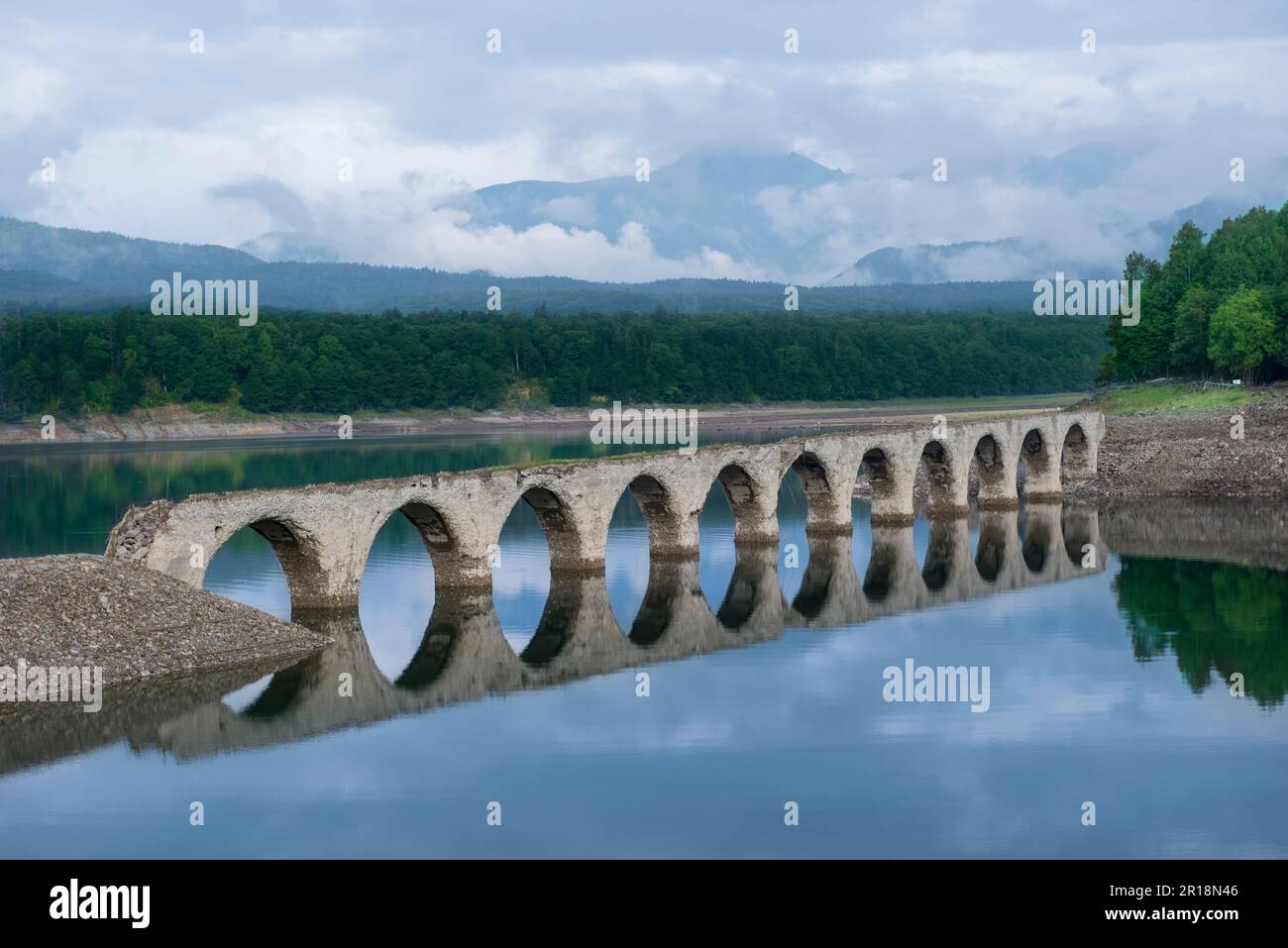 Taushubetsu bridge, the bridge of illusion seen from Lake Nukabira ...