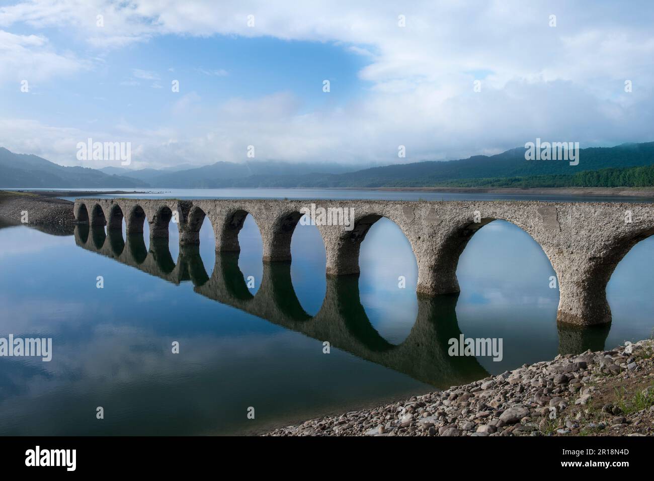 Taushubetsu bridge, the bridge of illusion seen from Lake Nukabira ...