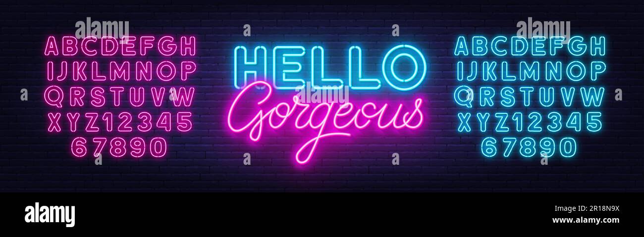 Hello Gorgeous neon quote on brick wall background Stock Vector Image ...