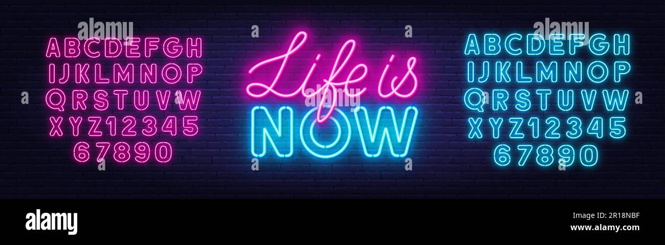 Life is Now neon quote on brick wall background Stock Vector Image ...