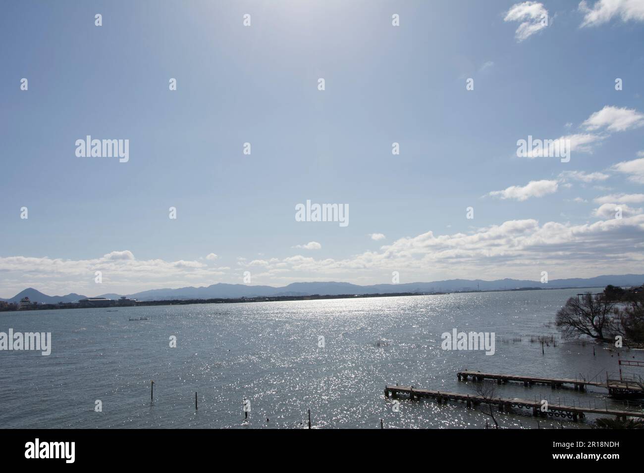 View of Konan City seen from Lake Biwako bridge, Mount Mikamiyama and ...