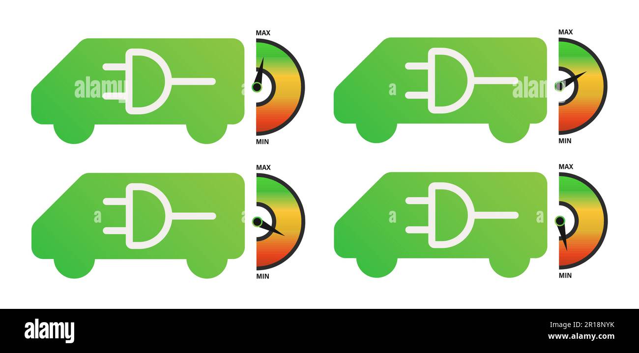 Vehicle charge level. Power station sign. Icons with different car ...