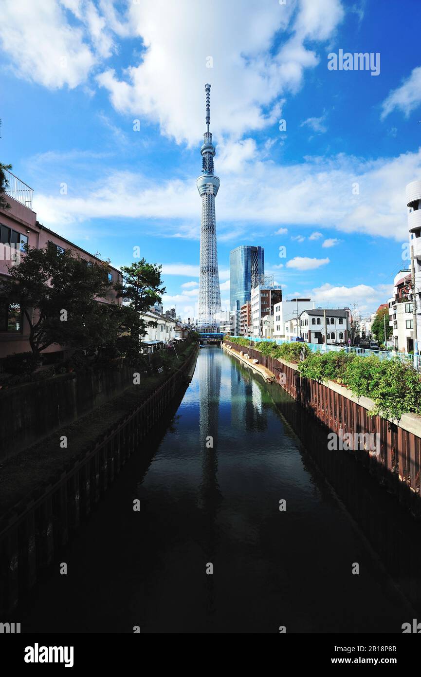 Tokyo sky tree Tower seen from the Jitugen bridge Stock Photo - Alamy