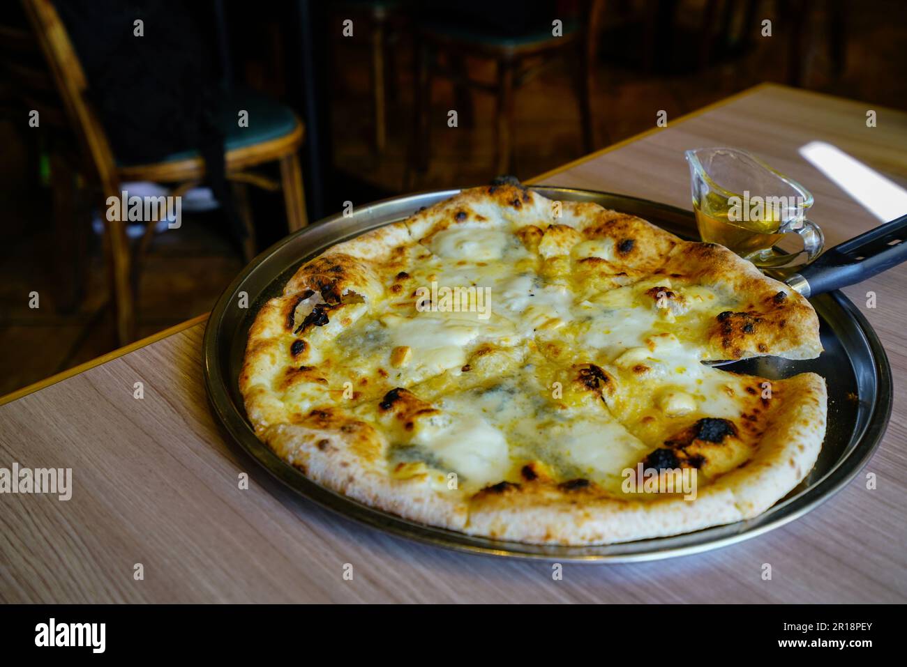 a cuisine photo of Neapolitan Pizza(Quattroformaggi Stock Photo - Alamy