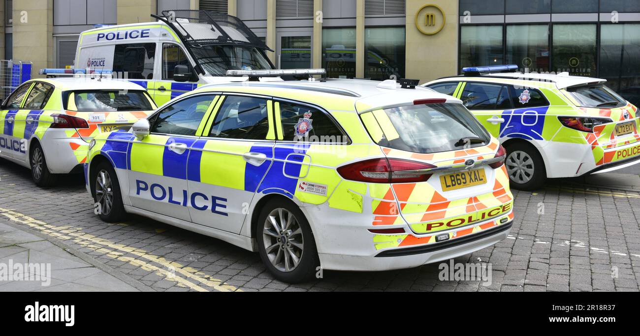 Many police vehicles, Manchester UK, police car, cars Stock Photo - Alamy