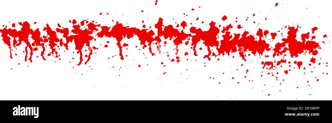 Bunch of red paint blots with leaks on white background. Scarlet blood ...