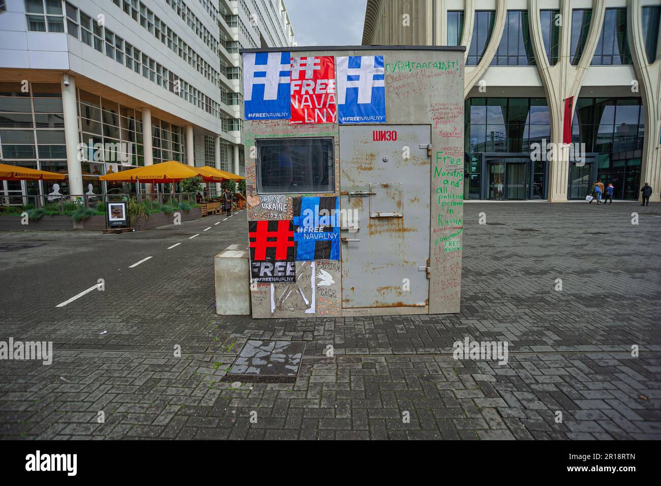 The Hague, Netherlands. 11th May 2023. Replica of prison cell of Putin ...