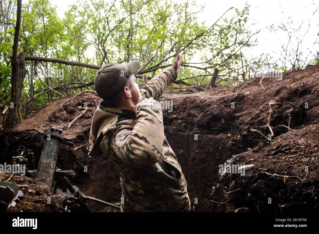 Ukrainian soldier from the 28th Artillery Battalion posing front a ...