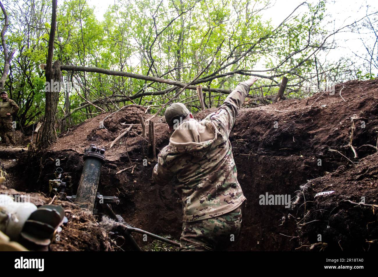 Ukrainian soldier from the 28th Artillery Battalion posing front a ...