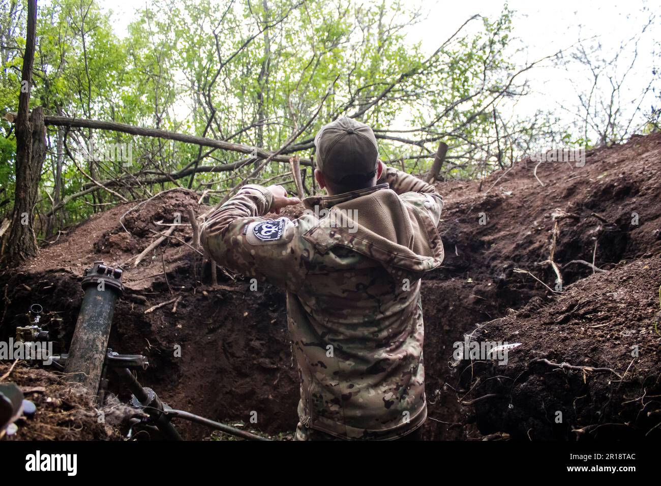 Ukrainian soldier from the 28th Artillery Battalion posing front a ...