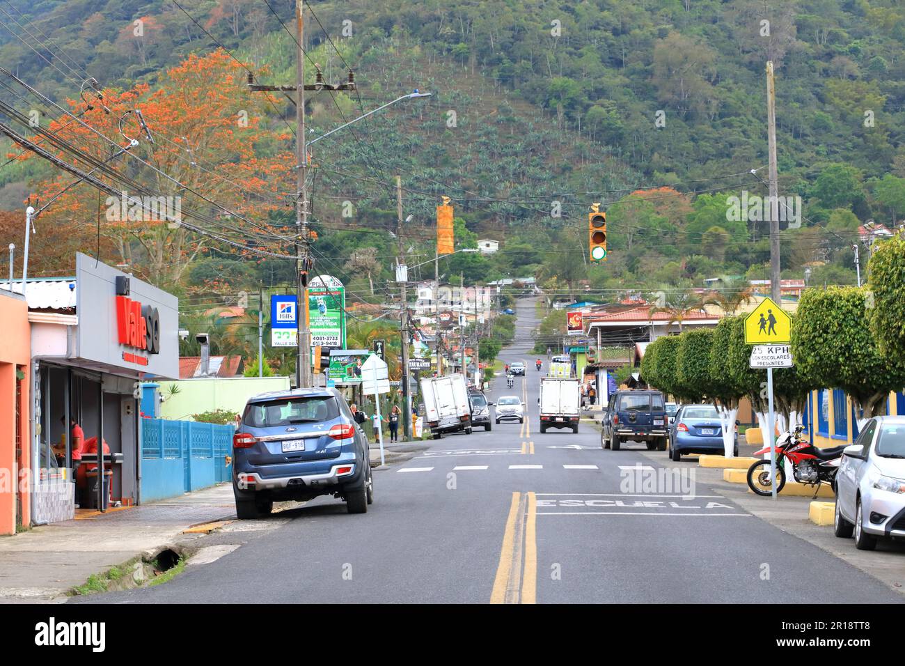 March 3 2023 - Orosi in Costa Rica: Street view of a small town with ...