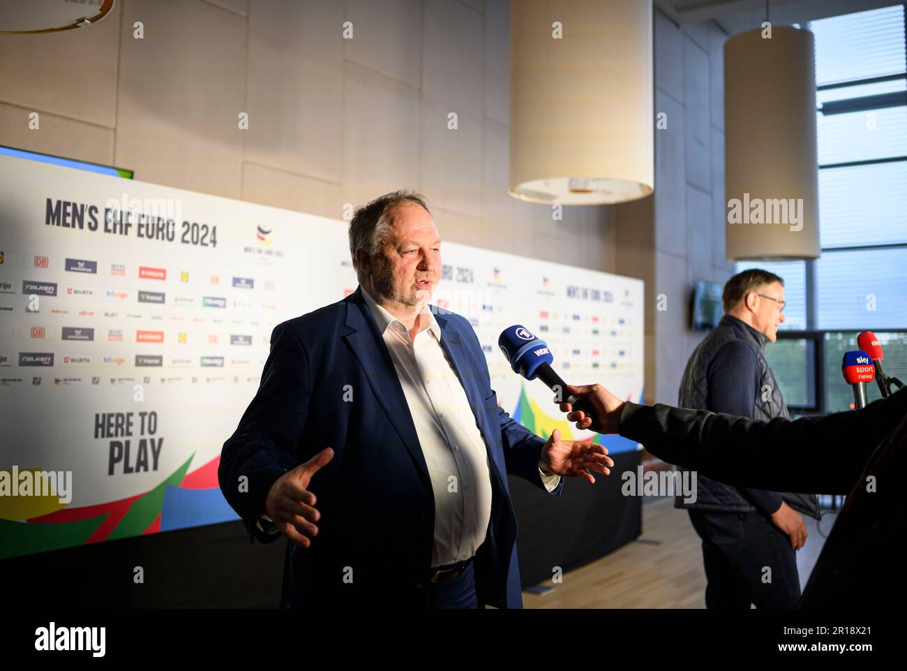 Andreas MICHELMANN (DHB, President) during an interview, ARD; WDR, rear ...