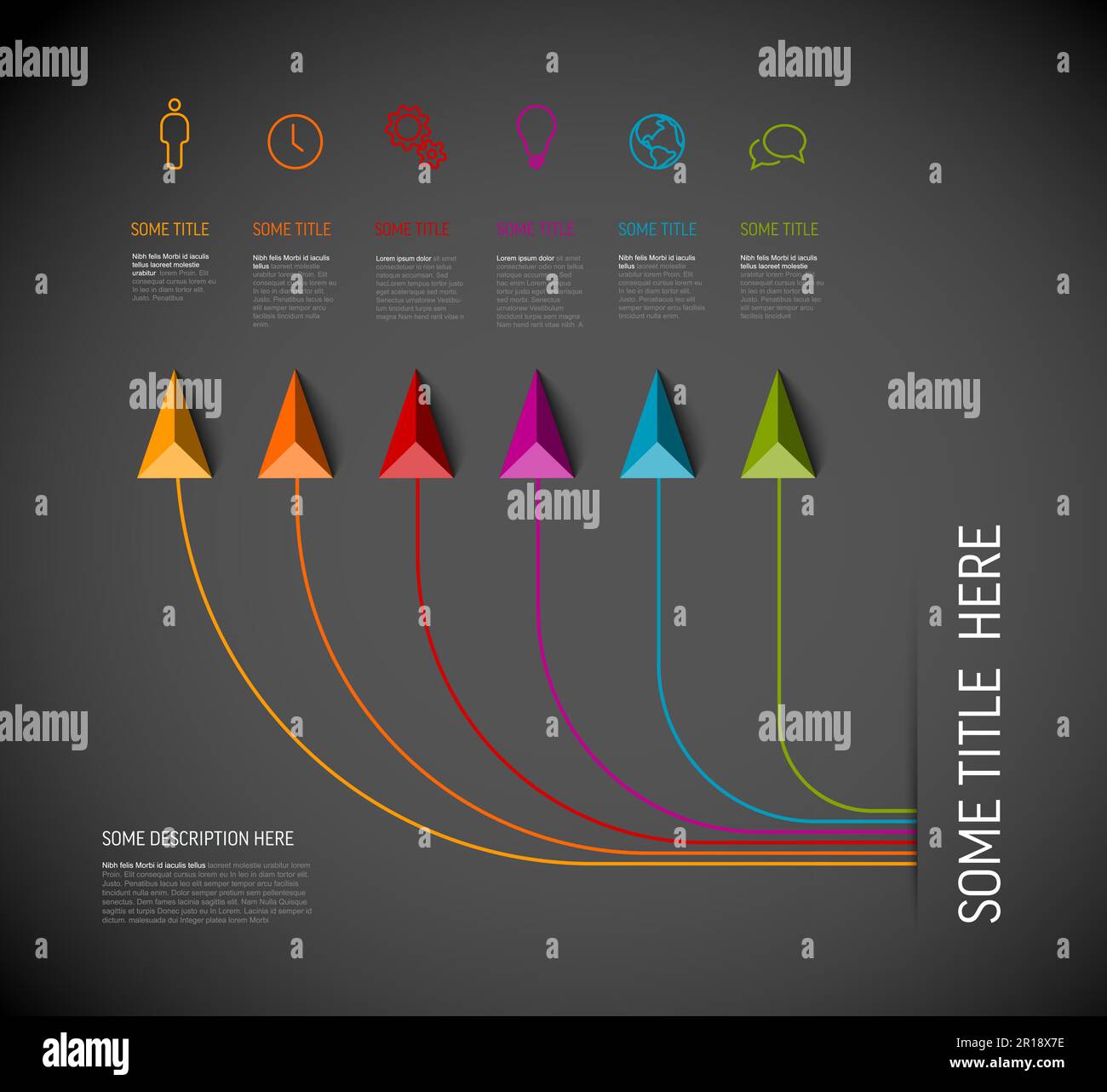 Vector dark multipurpose Infographic template with title and six ...