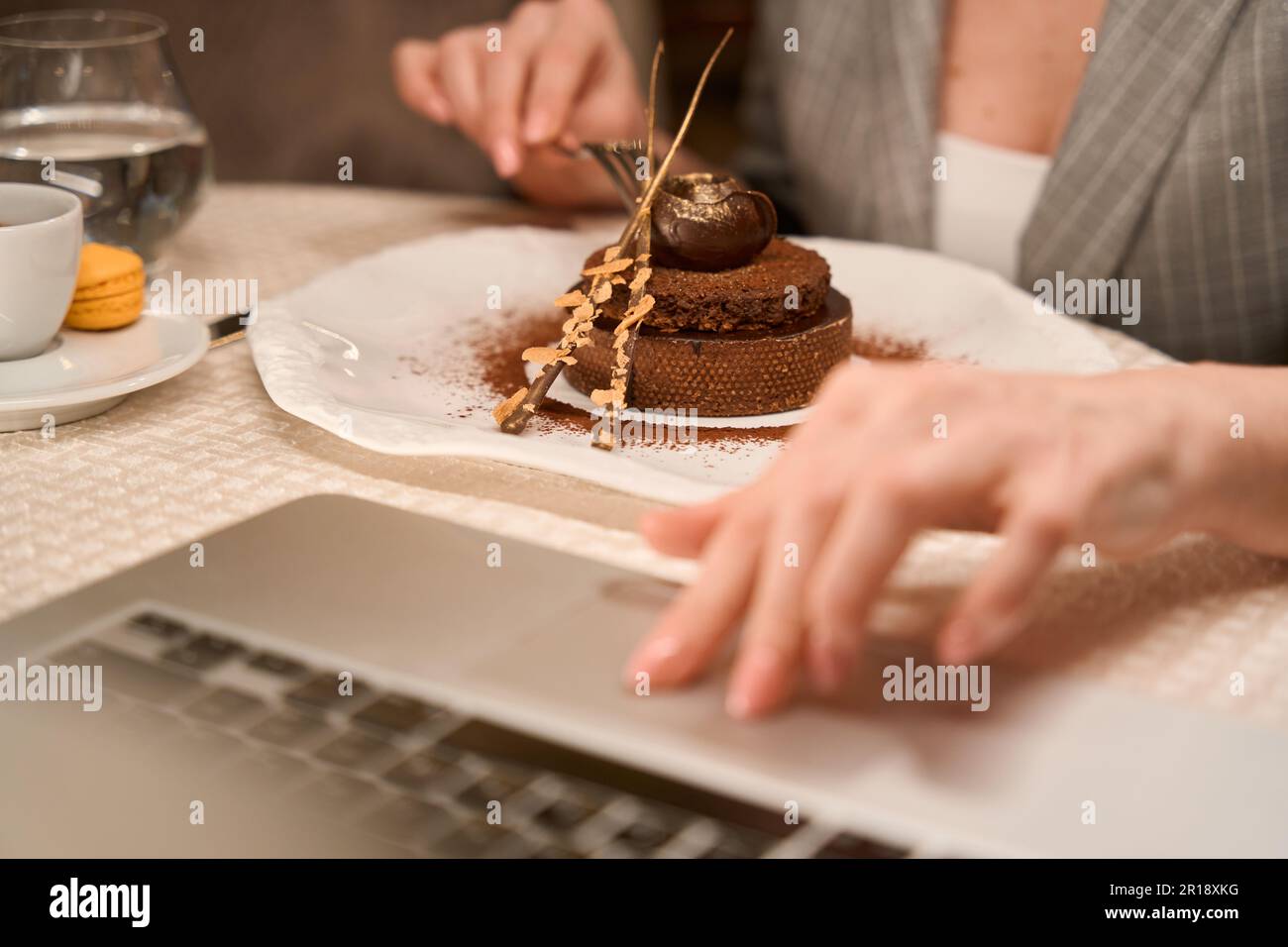 Woman eating chocolate pudding hi-res stock photography and images - Alamy
