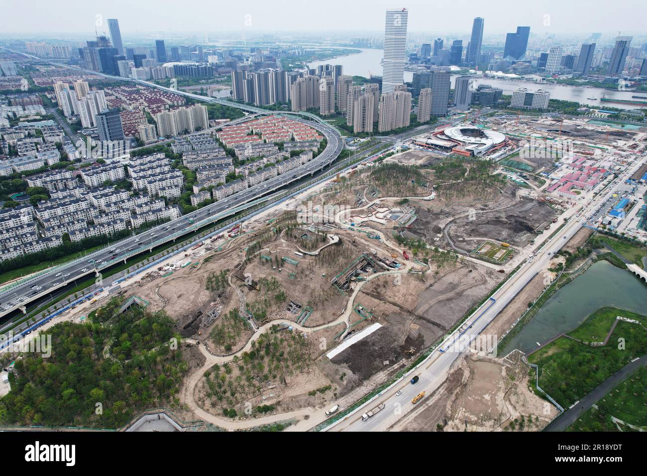 SHANGHAI, CHINA - MAY 10, 2023 - An aerial view shows the "Twin ...