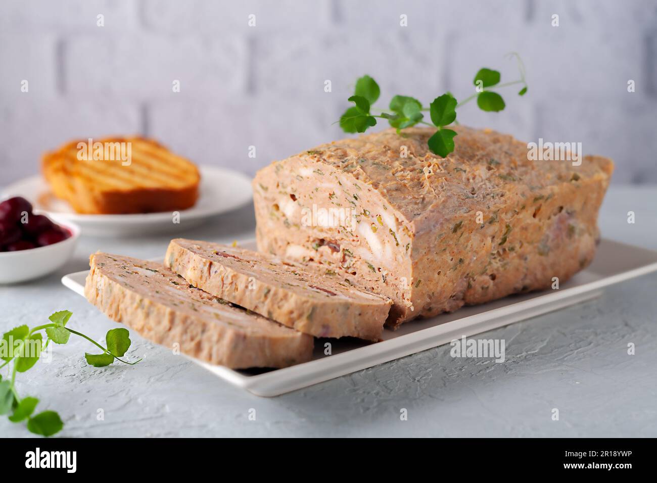 Chicken meat pate with fresh parsley. Chicken terrine Stock Photo - Alamy