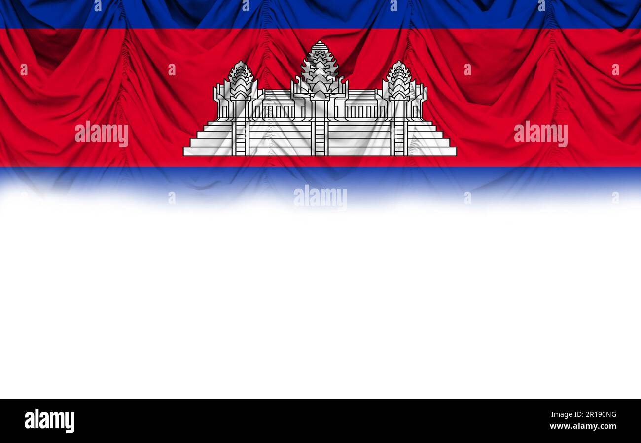 White background with Cambodia flag on gradient drapery. 3d ...