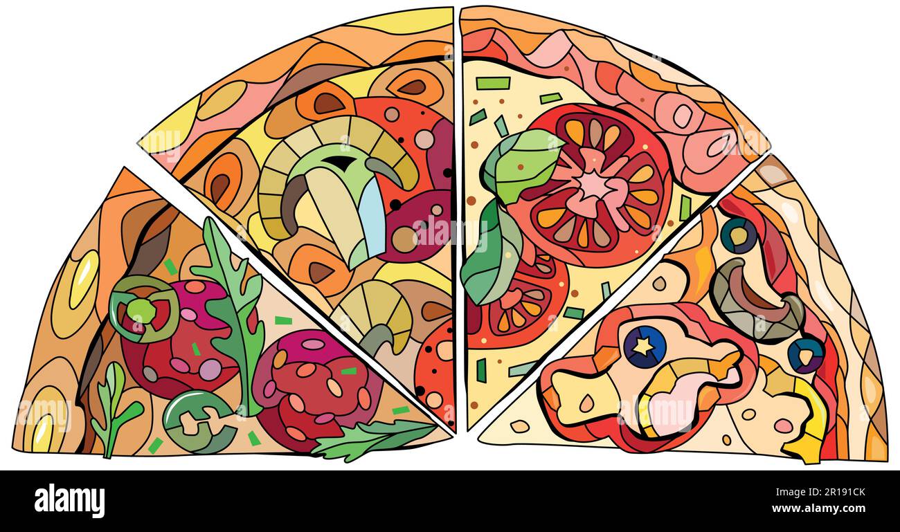 Pizza slices in decorative style on white background. Isolated vector ...