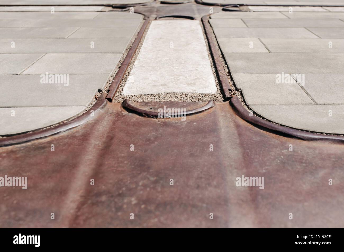 Street tiles with metal ground surface indicators, closeup Stock Photo ...