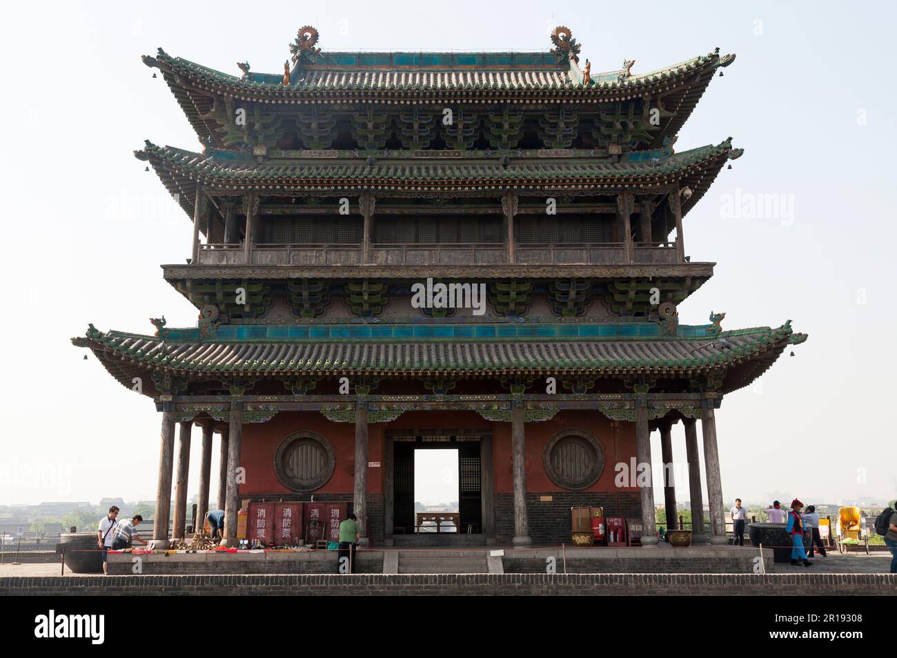 Guard tower / watch tower with sweeping tiered roof at top of Pingyao ...