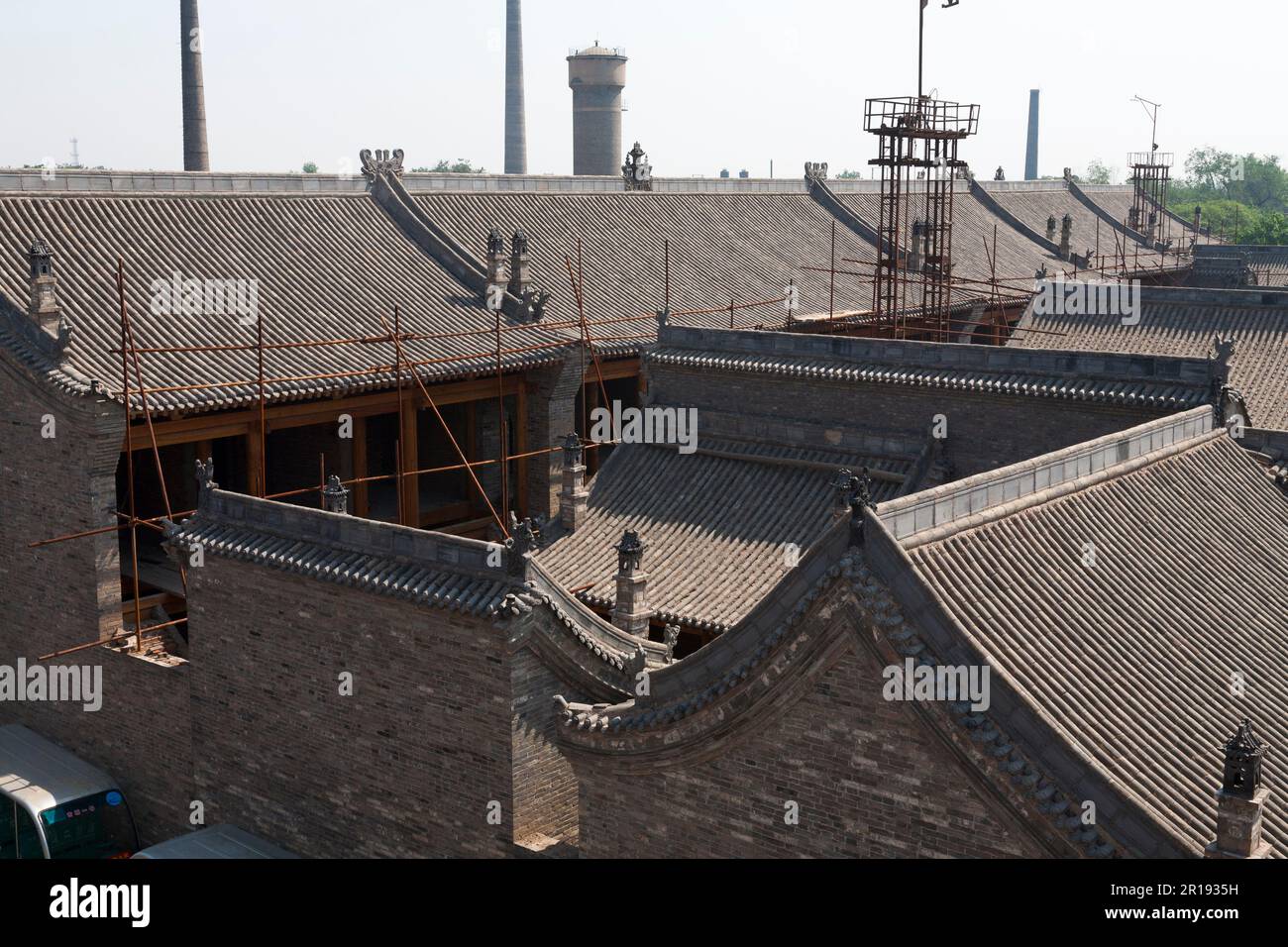 Traditional Chinese tiled pitched roofs with roof tiles in the summer ...