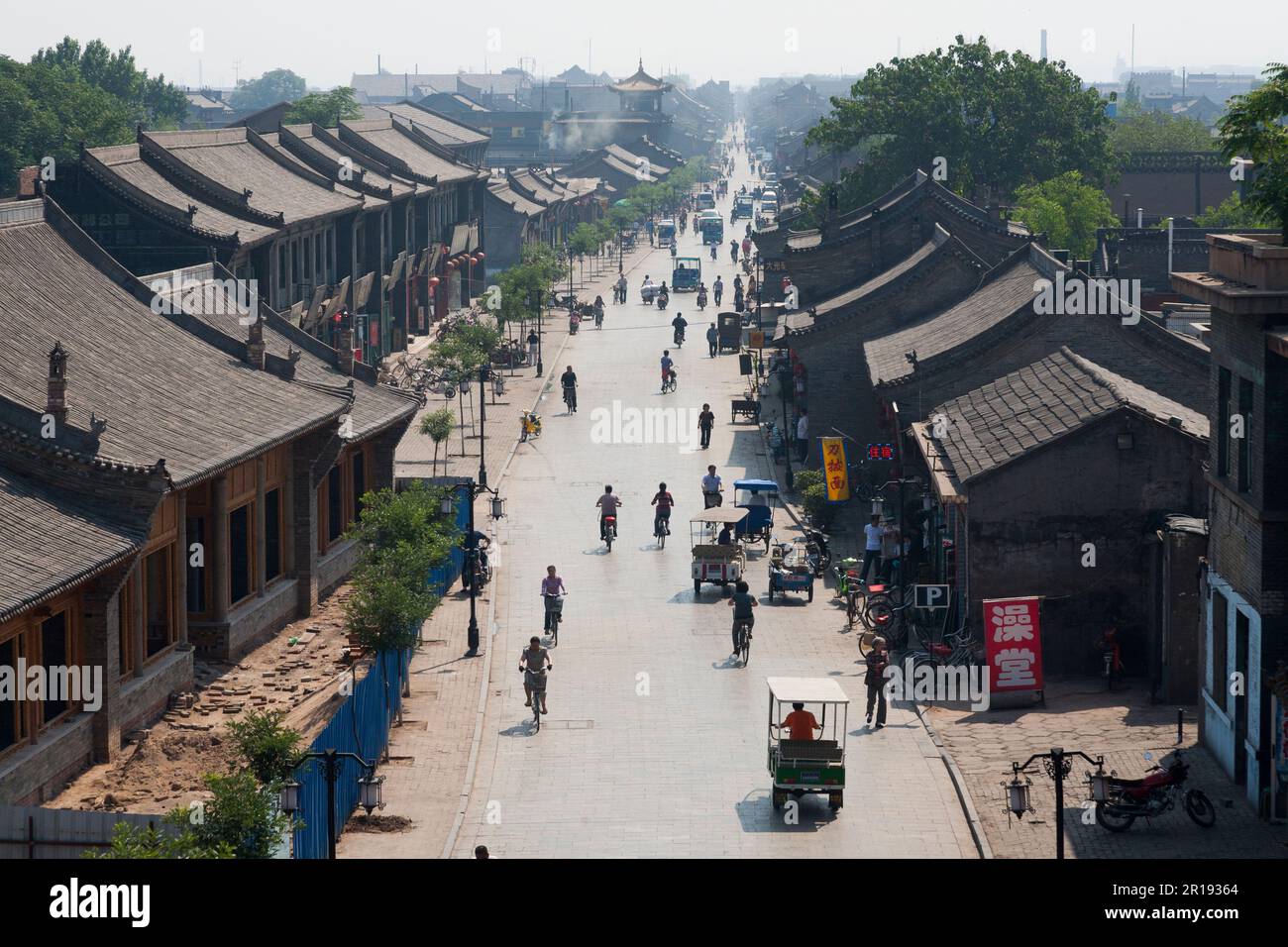 View of the main road street running through the town centre, in the ...