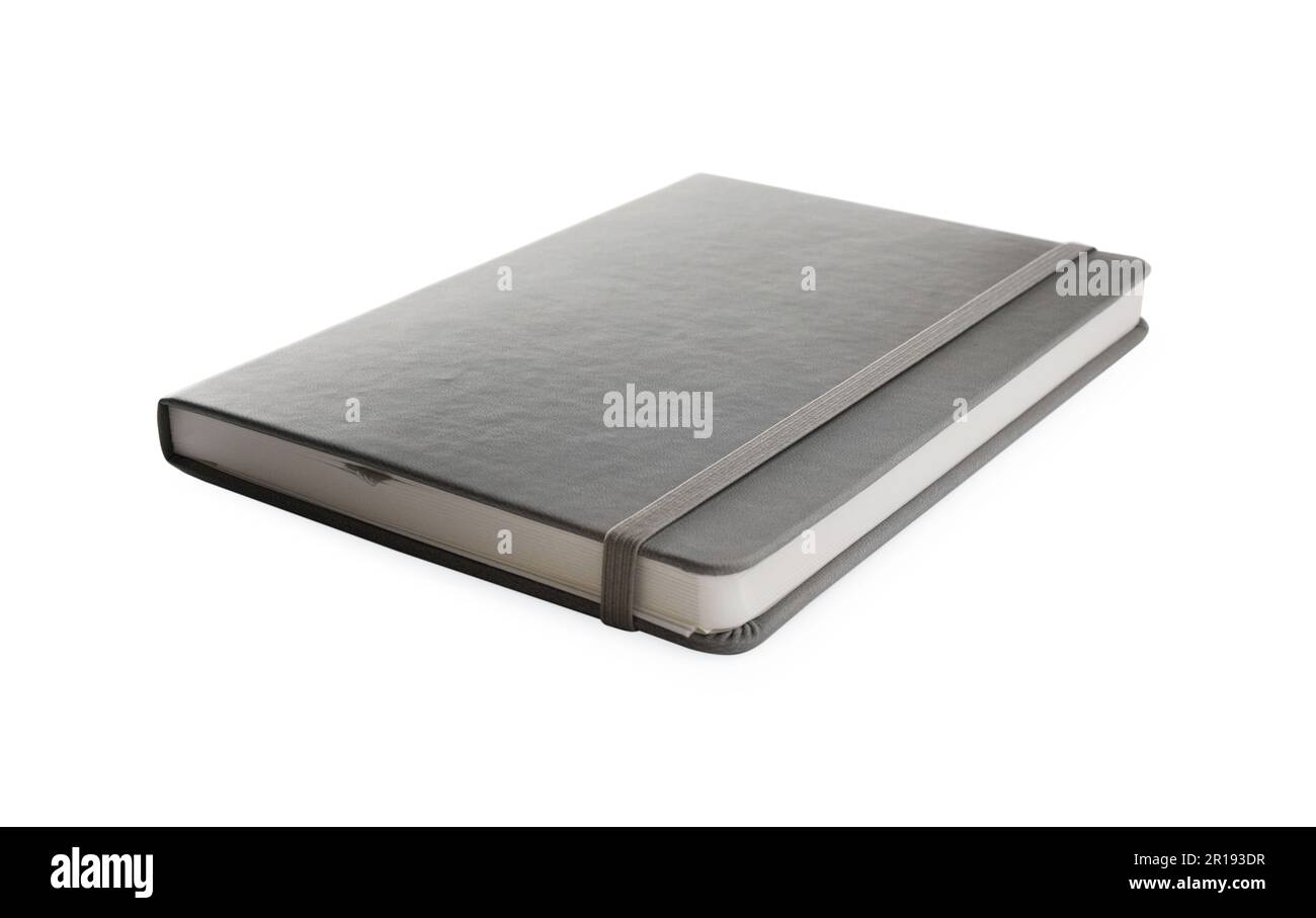 Closed grey office notebook isolated on white Stock Photo - Alamy