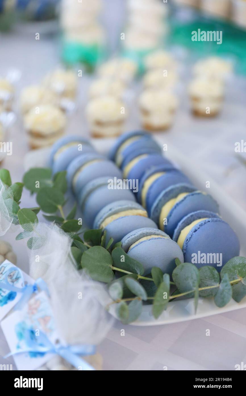 Blue macarons hi-res stock photography and images - Alamy