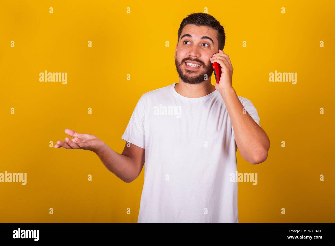 Brazilian Latin American man, talking on cell phone, conversation ...