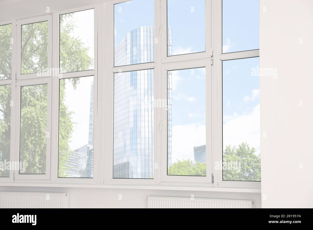 Empty office room with clean windows. Interior design Stock Photo - Alamy