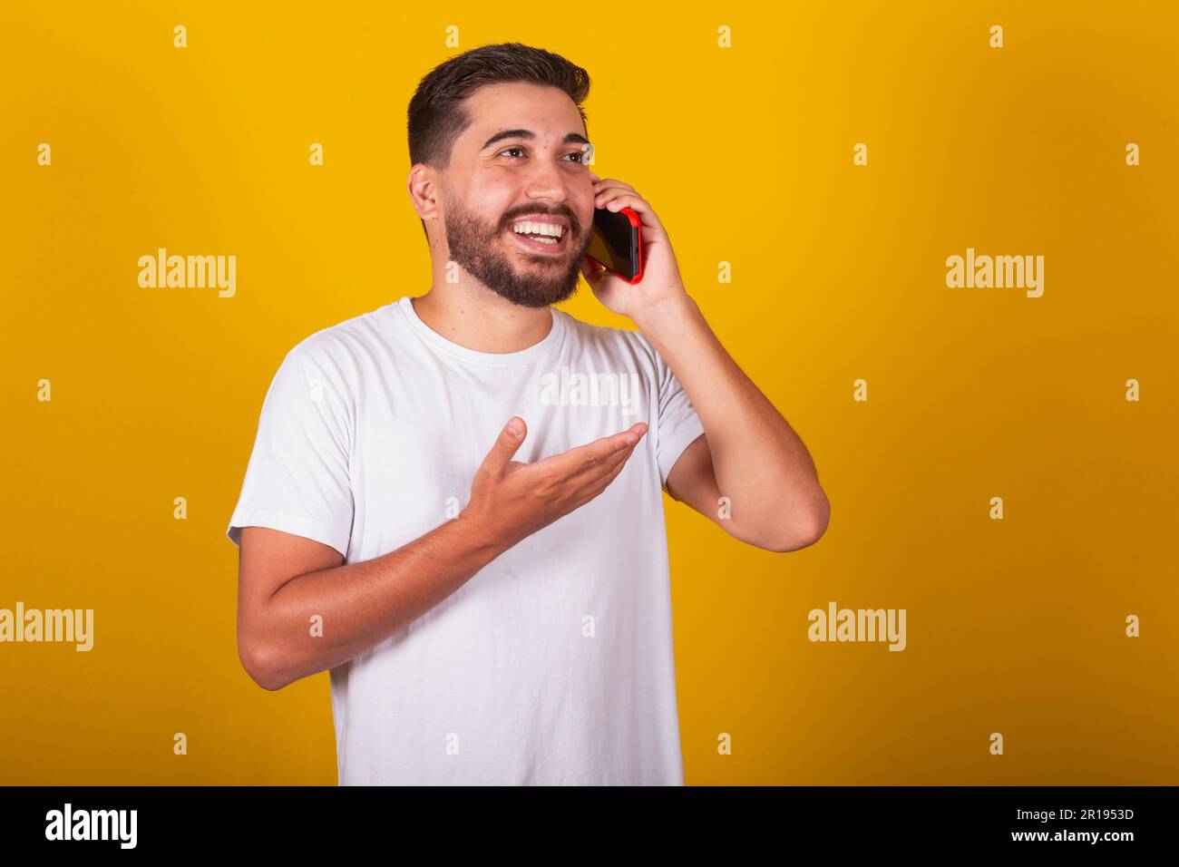 Brazilian Latin American man, talking on cell phone, conversation ...