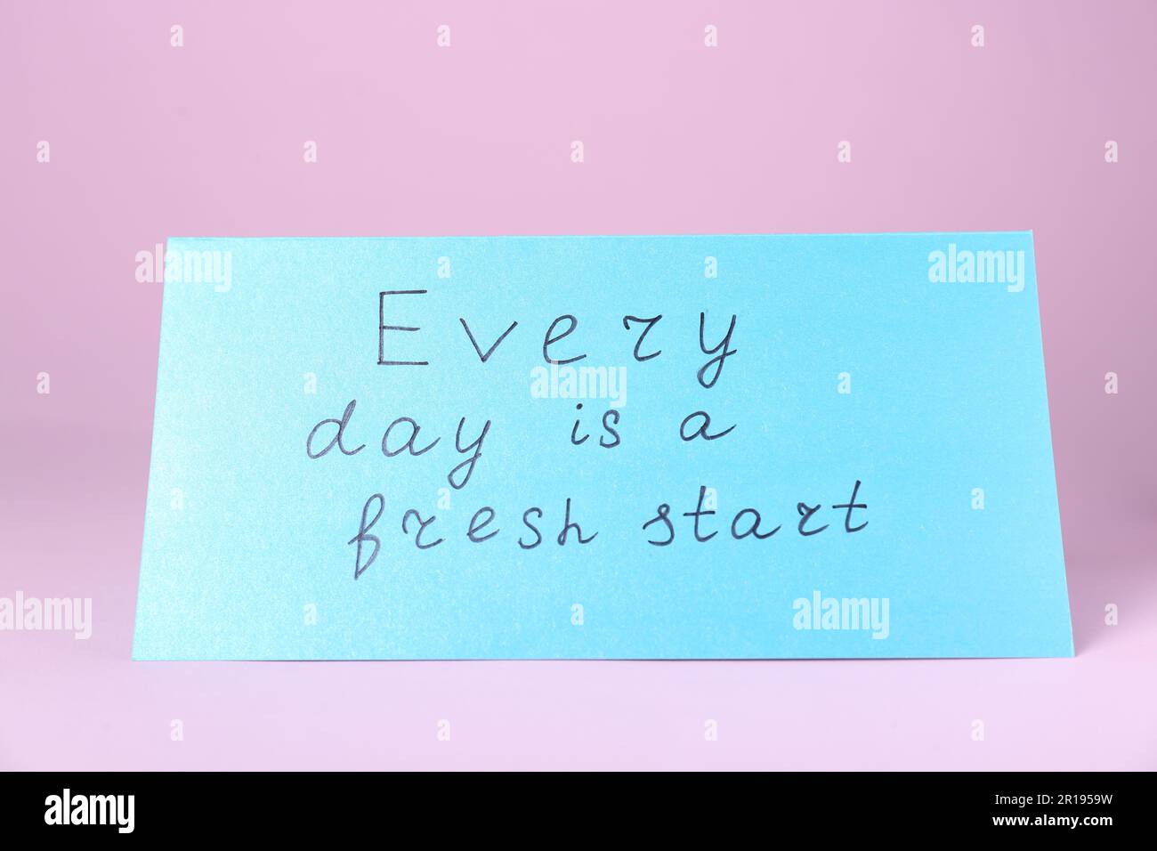 Card with phrase Every Day Is A Fresh Start on pink background ...