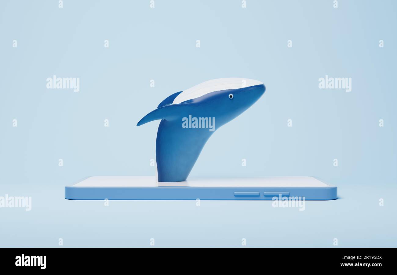 Whale and mobile phone, 3d rendering. Digital drawing Stock Photo - Alamy