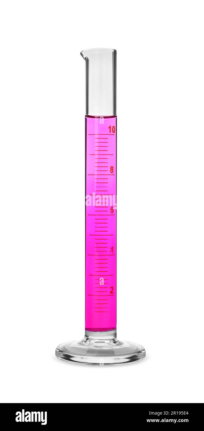 Graduated cylinder with bright pink liquid isolated on white Stock ...