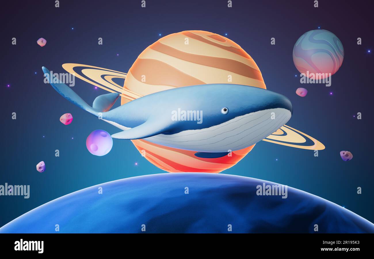 Whale in the outer space, 3d rendering. Digital drawing Stock Photo - Alamy